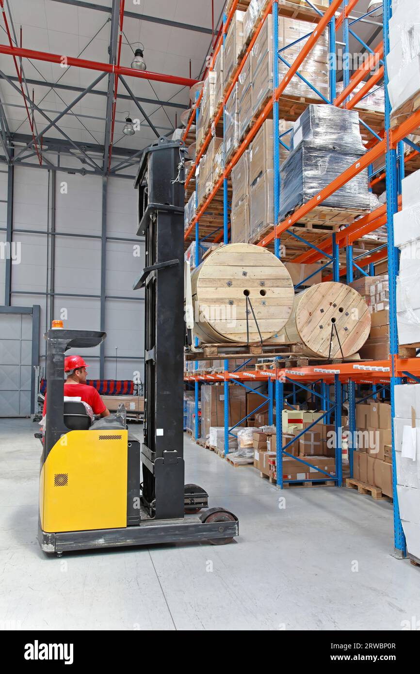 Forklift Loading Pallet With Spool Reels Distribution Warehouse Storage ...