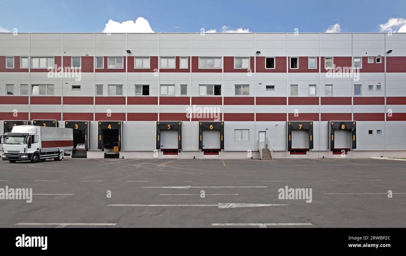 Loading Cargo Bay Doors at Distribution Fulfillment Warehouse Building ...