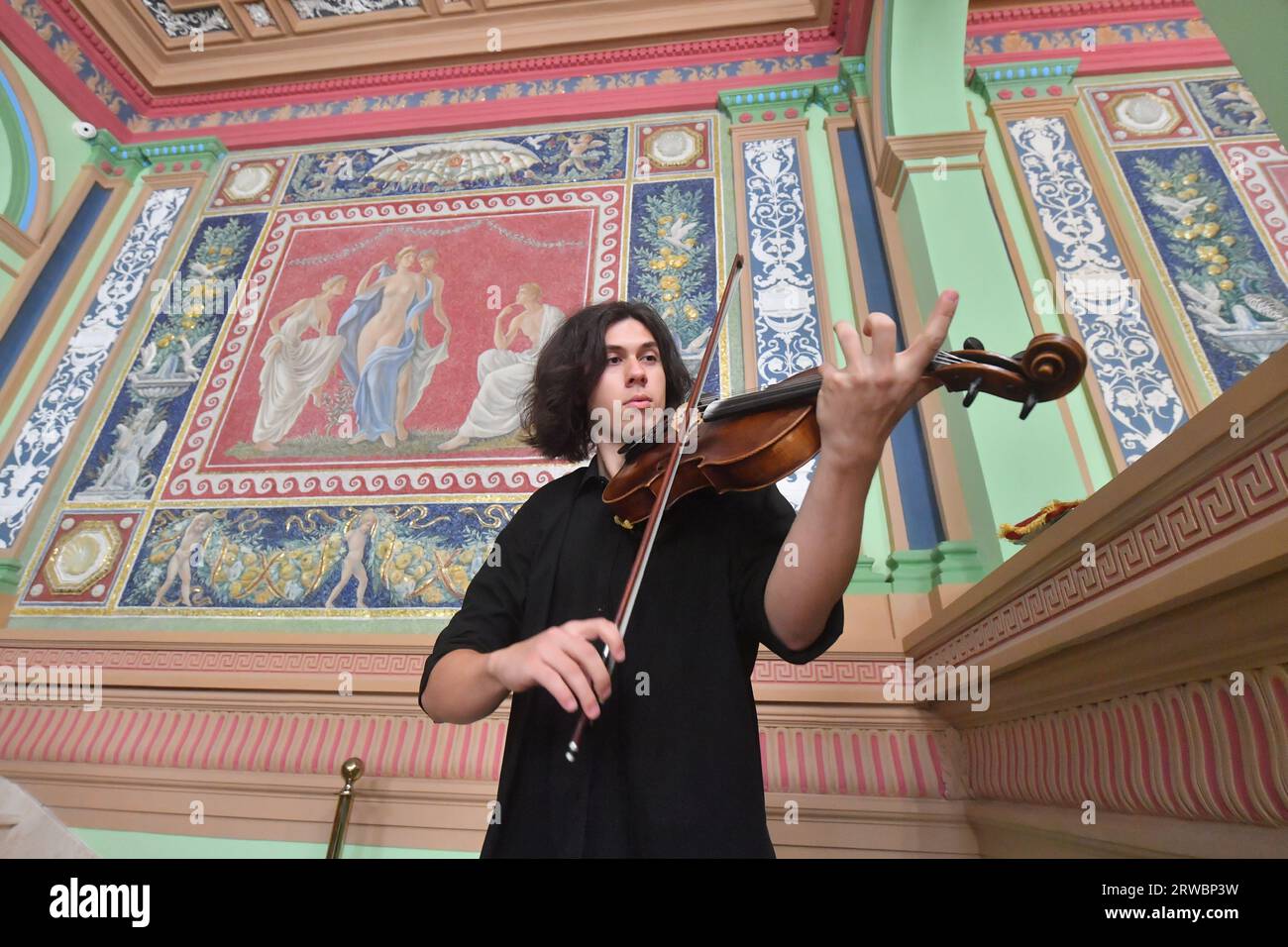 Moscow. A musician during the celebration of the 215th anniversary of ...