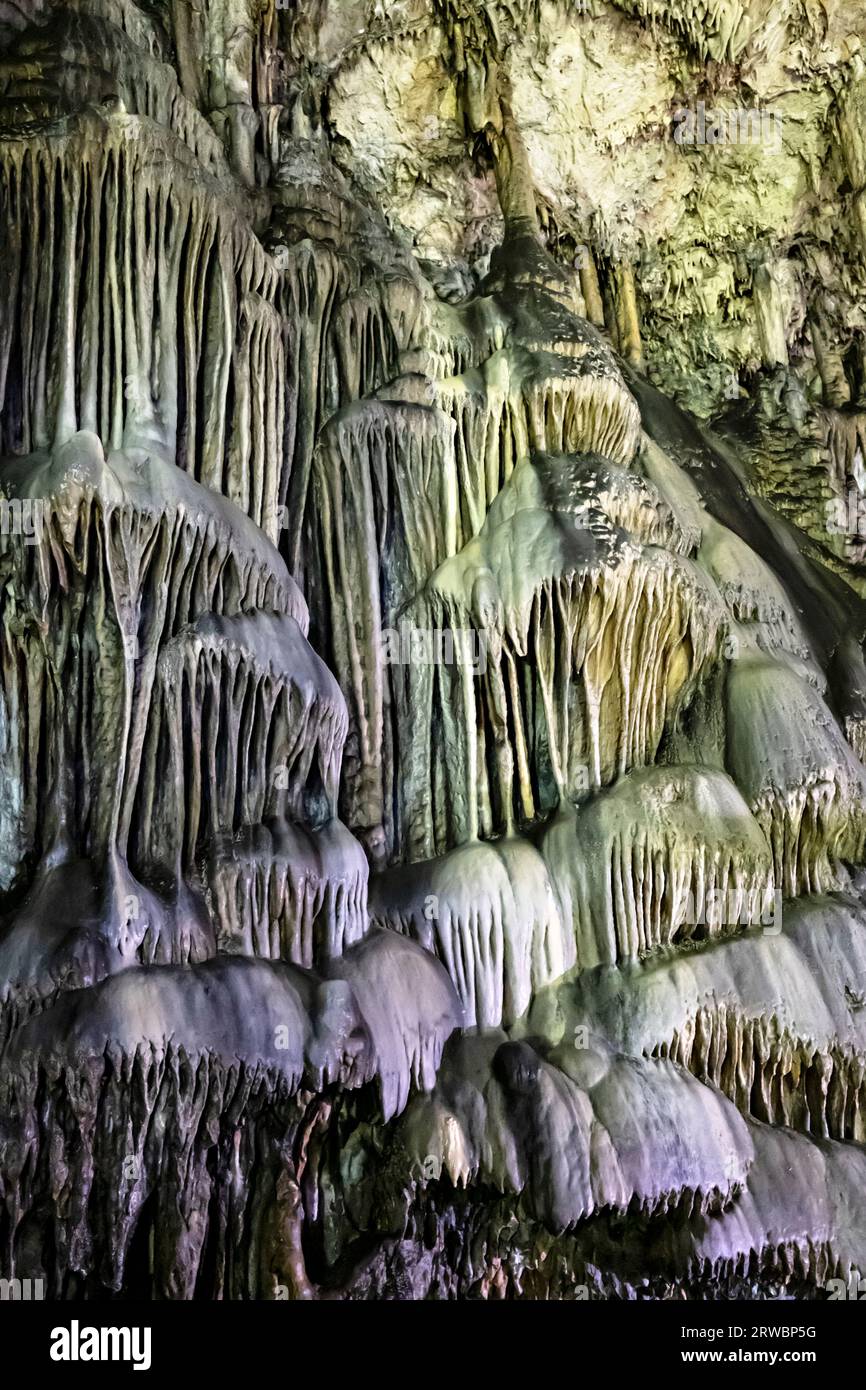 Massive stalactites and stalagmites in the Dikteon Cave, Psychro ...