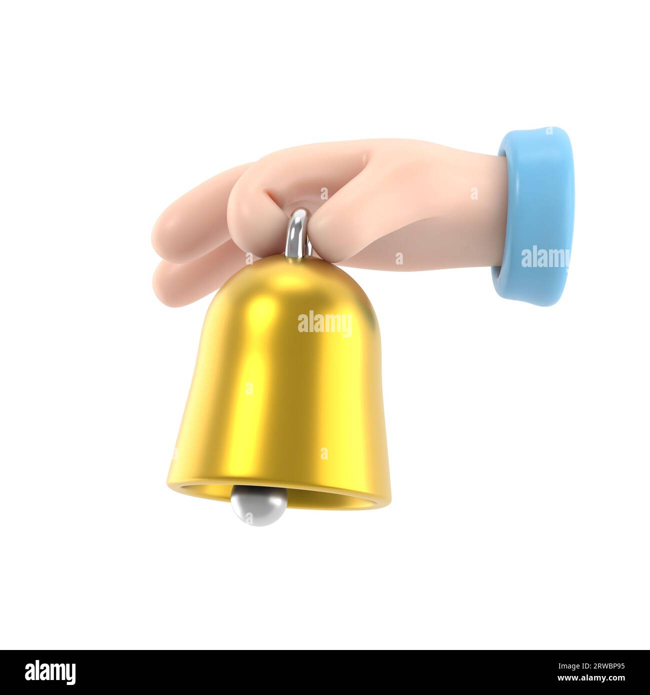Cartoon Gesture Icon Mockup.Cartoon hand holding bell.3D rendering on ...