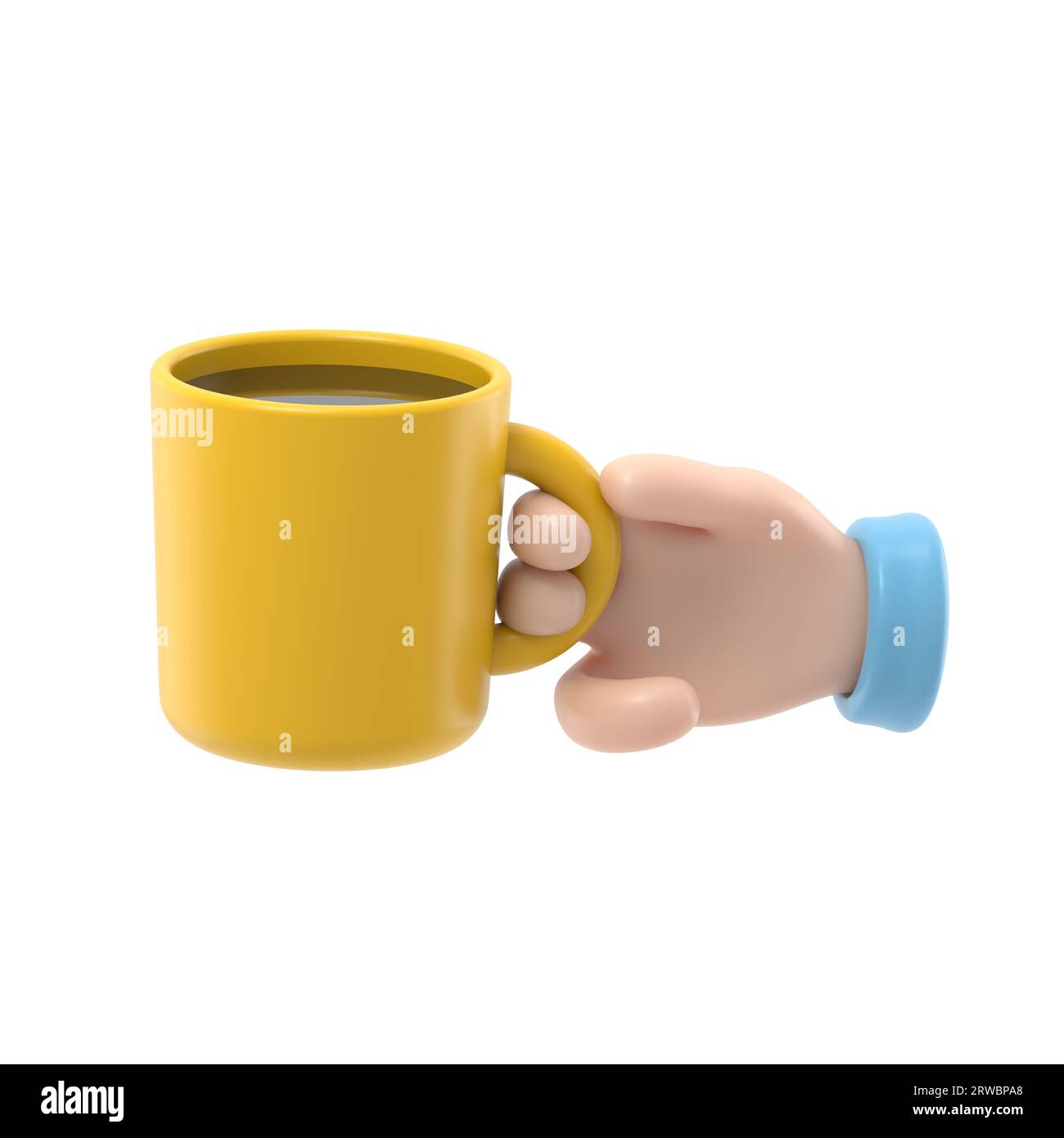Cartoon Gesture Icon Mockup.Cartoon hand holding steaming coffee cup.3D ...