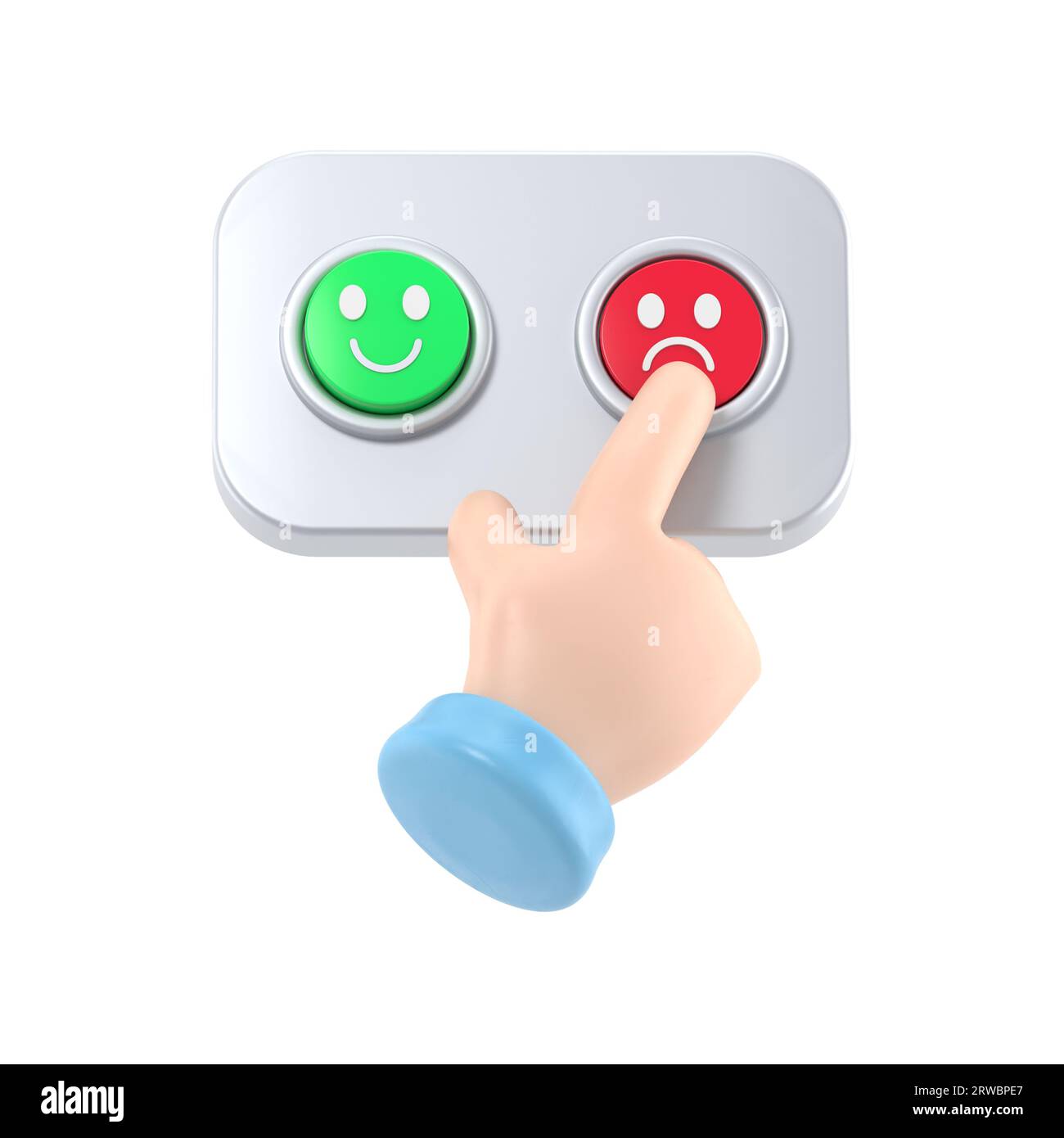 Satisfied customer cartoon hand presses the green button. Business or ...