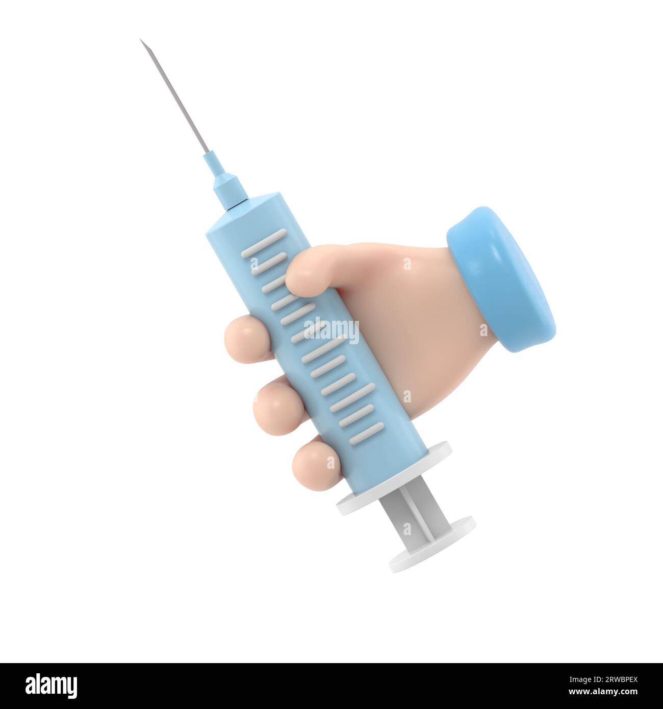 3d render. Doctor cartoon hand holding big syringe with vaccine against ...