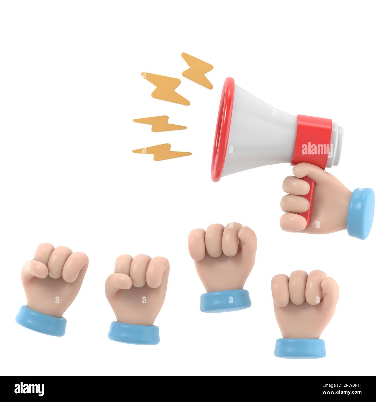 Cartoon hands of demonstrants and hand with Megaphone,protest concept ...