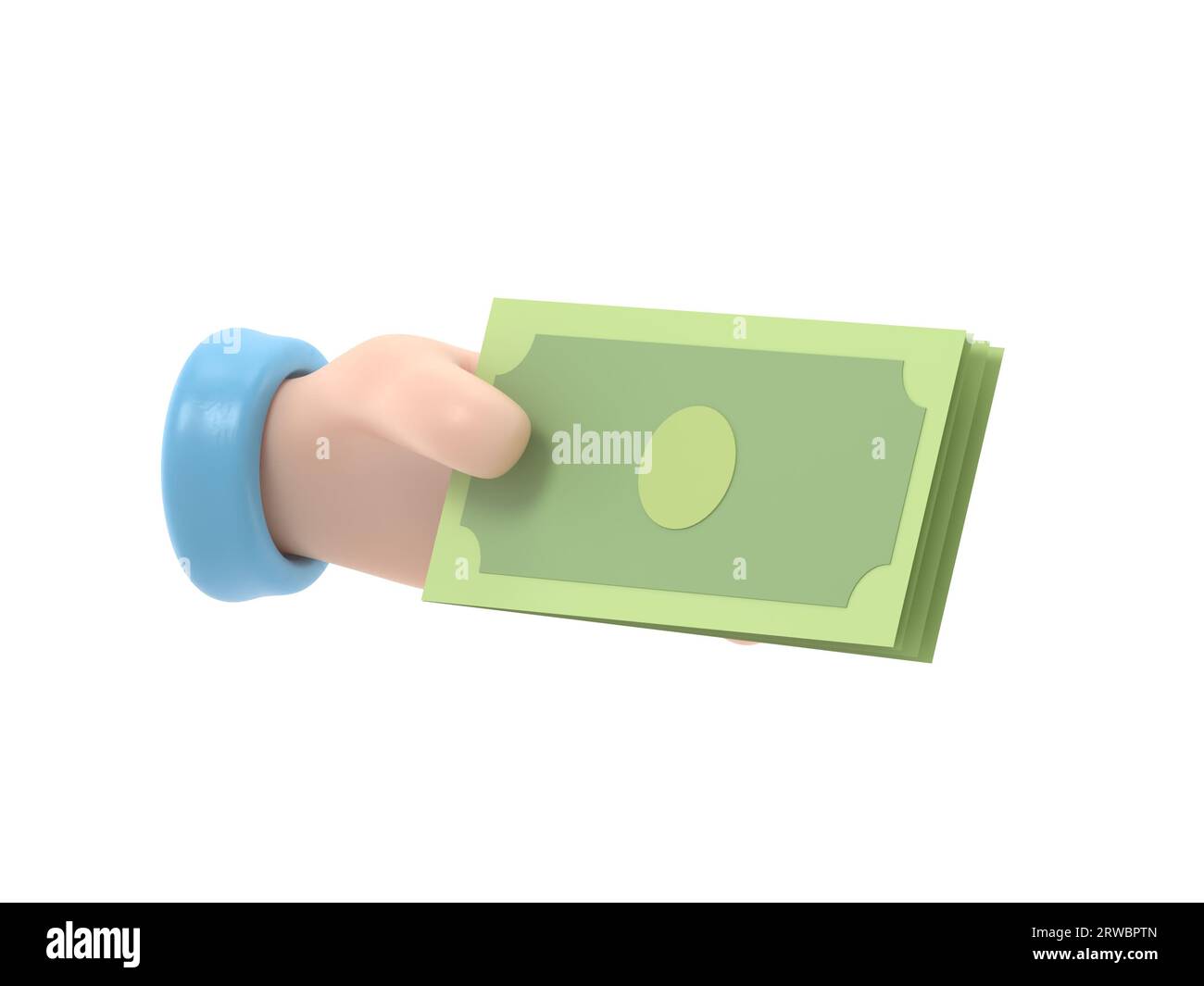 3D cartoon hand holds dollar bills. Concept of financial operation ...