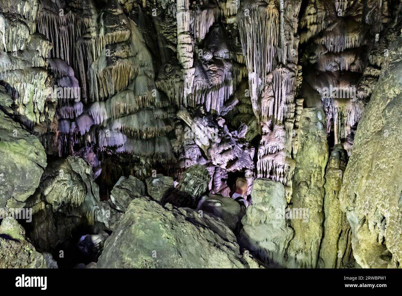 Massive stalactites and stalagmites in the Dikteon Cave, Psychro ...