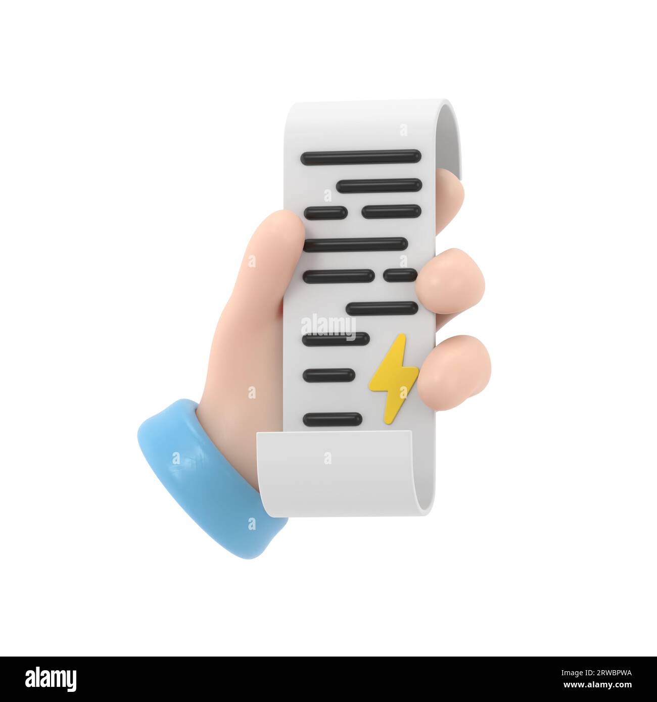 3d female hand holds payment energy bill paper invoice icon design ...
