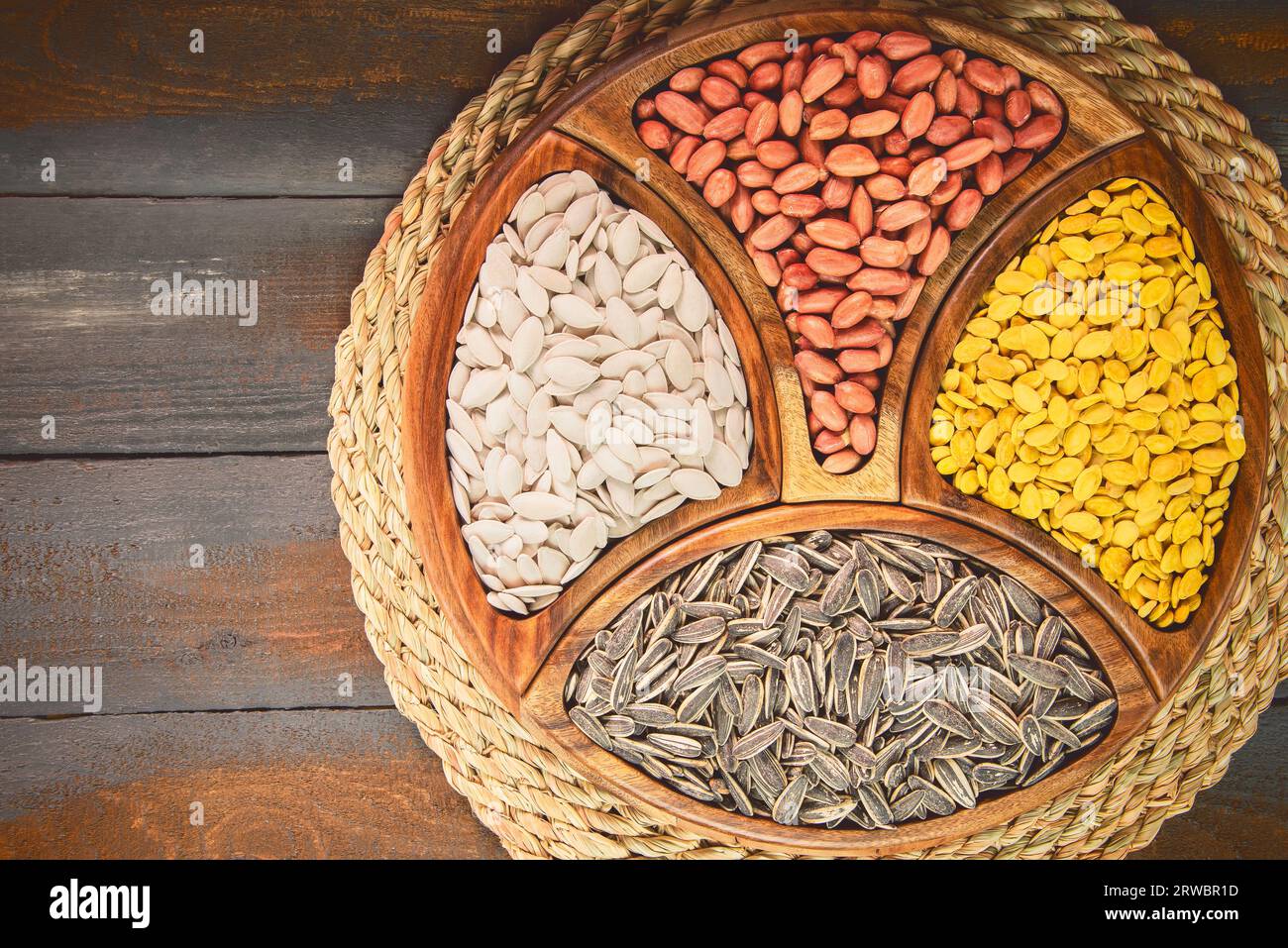 Assortment of Egyptian popular snacks sunflower seeds, watermelon seeds ...