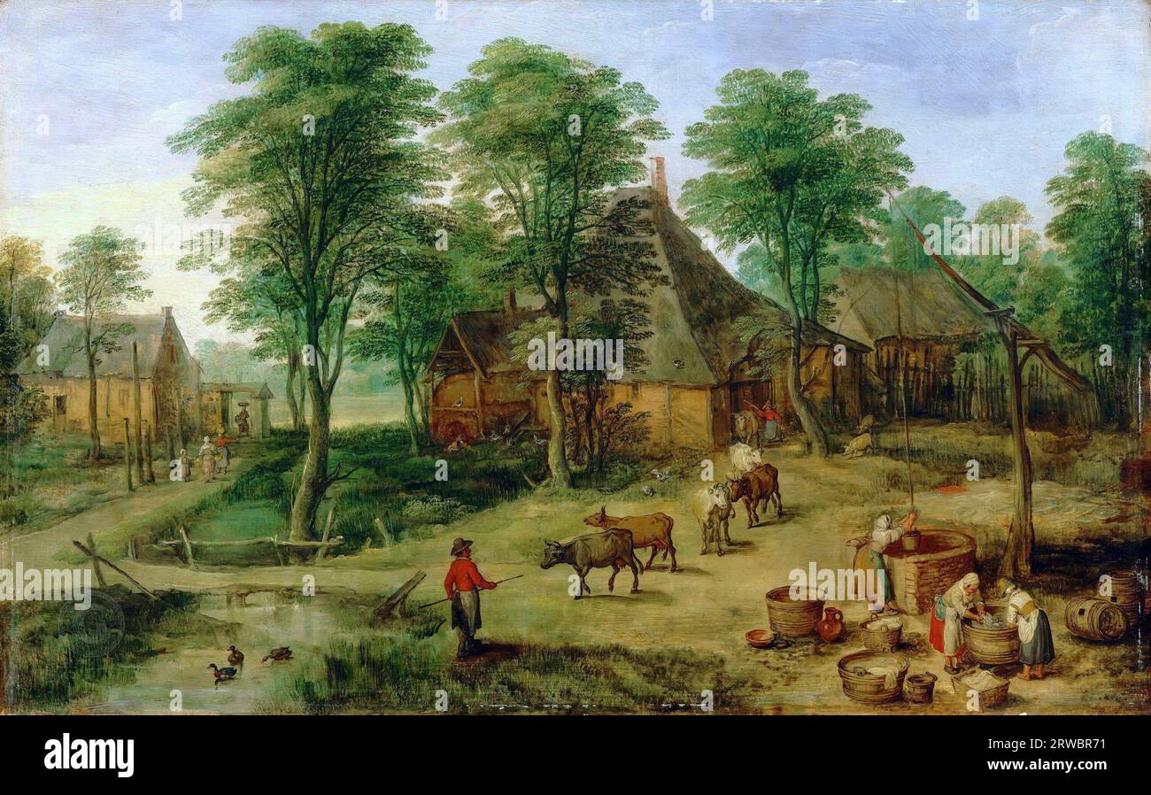 Jan Brueghel the Younger; formerly attributed to Paul Bril -- Farmyard (Cour de ferme) 46х75 ...