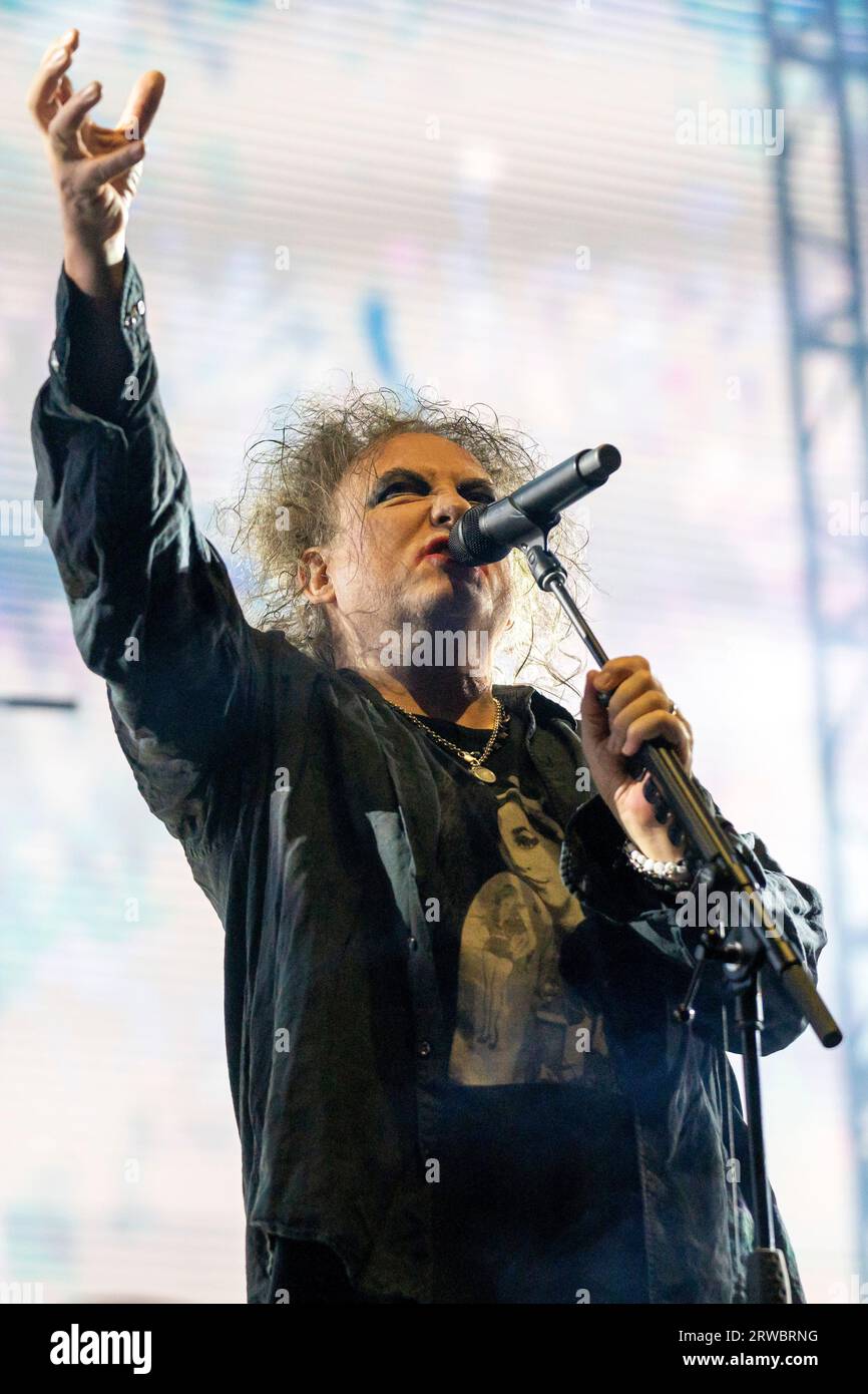 Robert Smith of The Cure performs on day three of Riot Fest on Sunday ...
