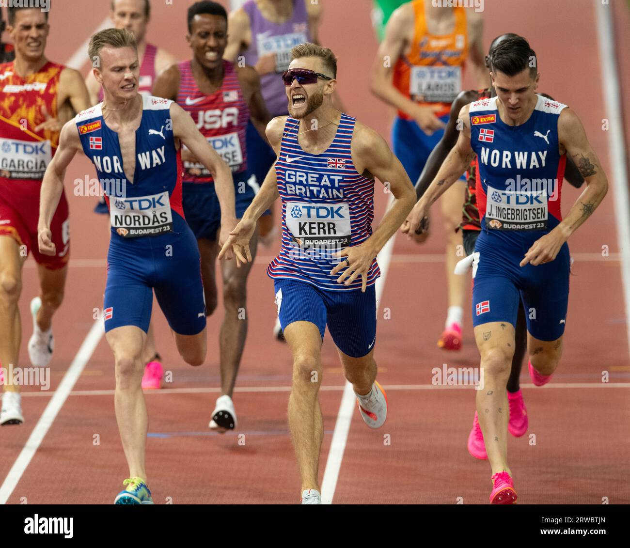 Josh Kerr of GB & NI crosses the finishing line to win the1500m men ...