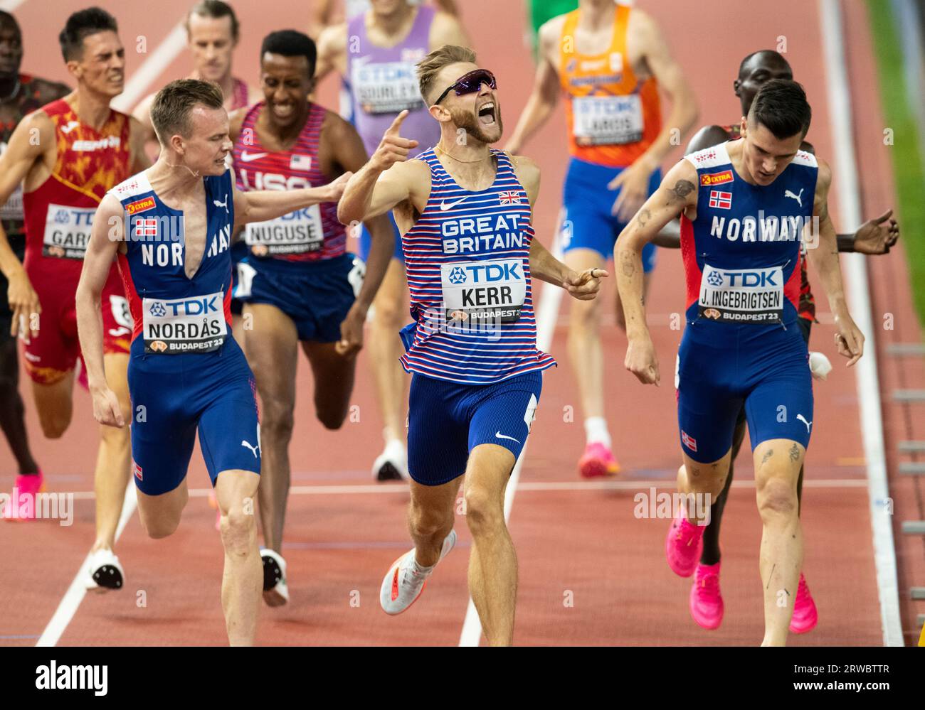 Josh Kerr of GB & NI crosses the finishing line to win the1500m men ...