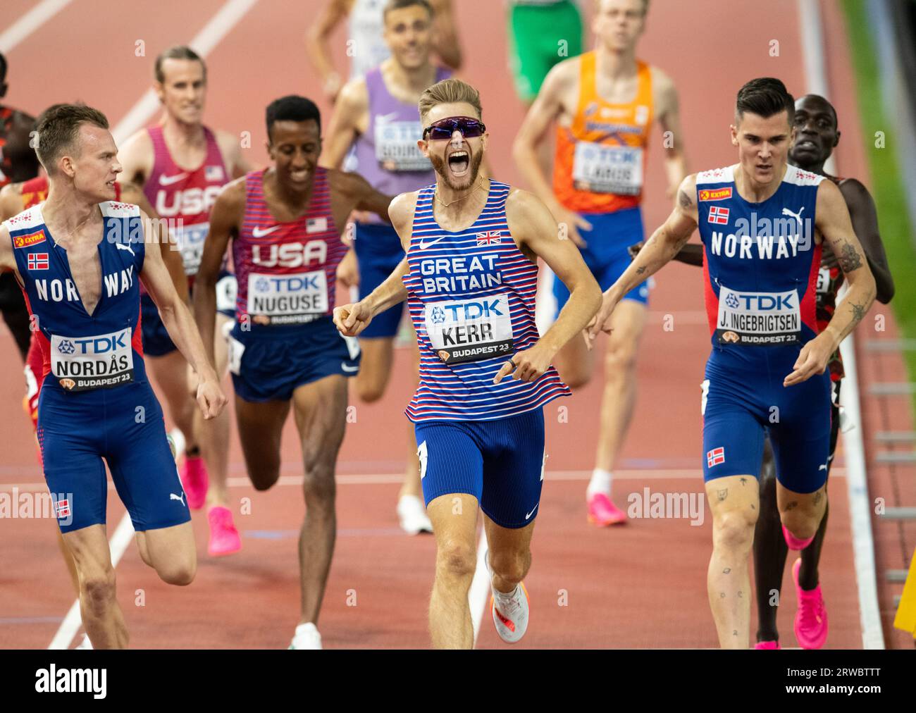 Josh Kerr of GB & NI crosses the finishing line to win the1500m men ...