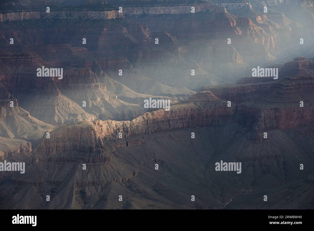 From above rough rocky formations of Grand Canyon located in Arizona on ...