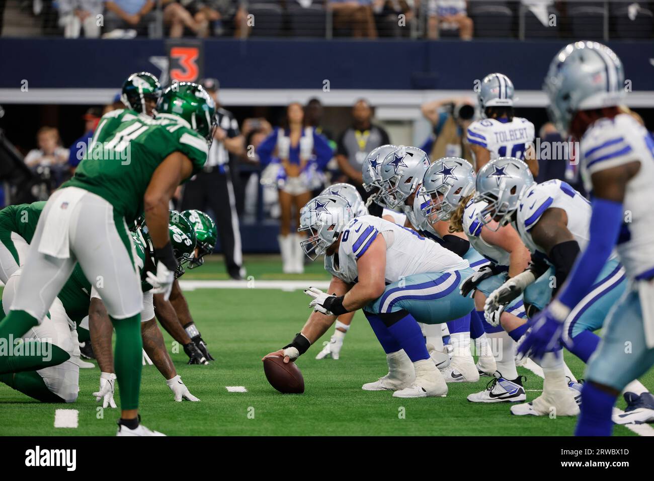 Dallas Cowboys center Tyler Biadasz (63) prepares to snap the ball ...