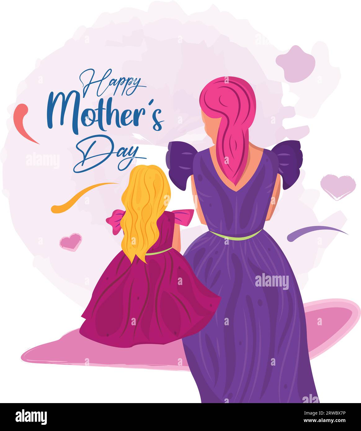 Mother character sitting next to her daughter Mother day celebration ...