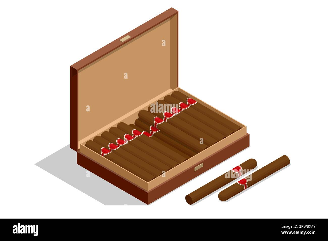 Isometric smoking cigar isolated on white background. Handcrafted Brown ...