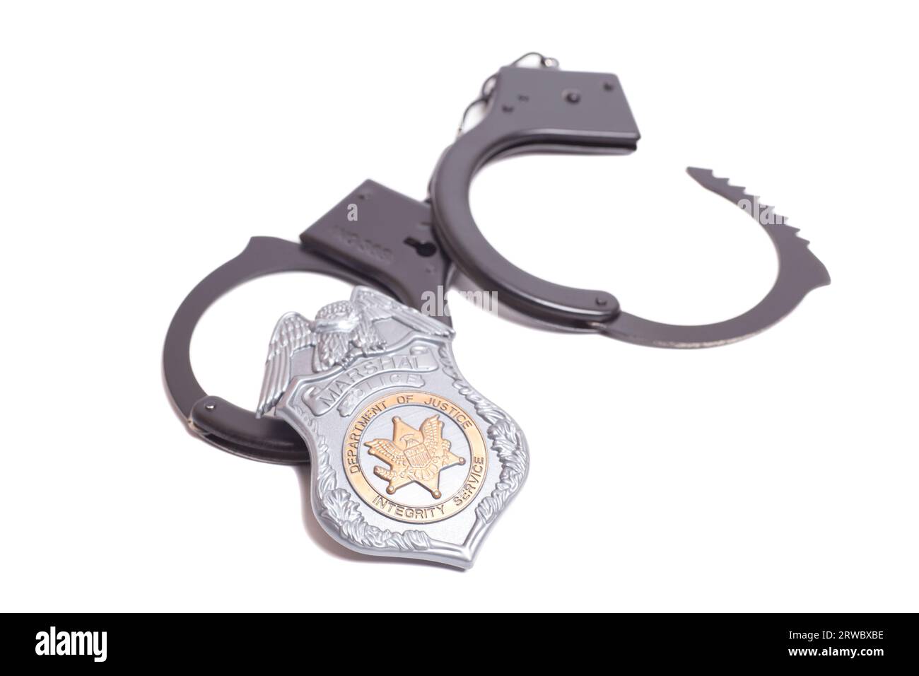 Police Marshal U.S badge with handcuffs isolated on white background ...