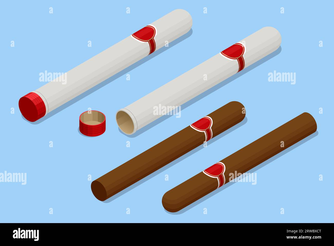 Isometric smoking cigar isolated on white background. Handcrafted Brown ...