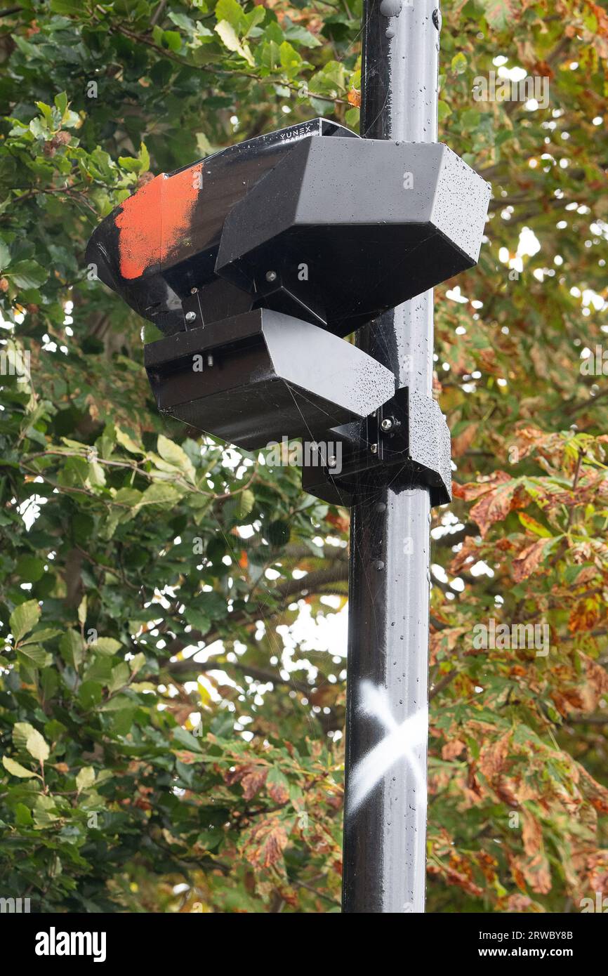 Harefield, UK. 18th September, 2023. This ULEZ camera no longer points ...