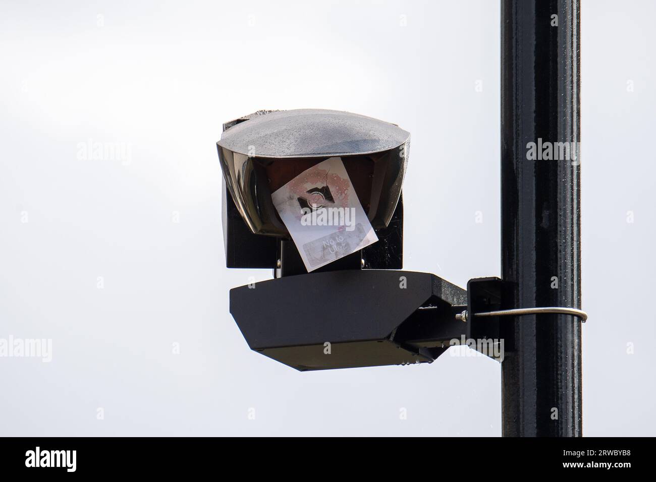 Harefield, UK. 18th September, 2023. A sticker across the lens of a ...