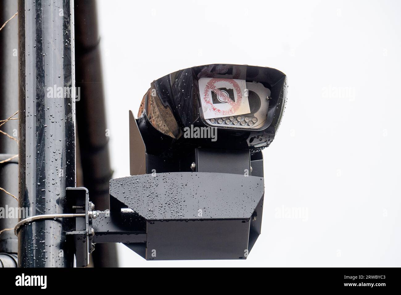 Harefield, UK. 18th September, 2023. A sticker across the lens of a ...