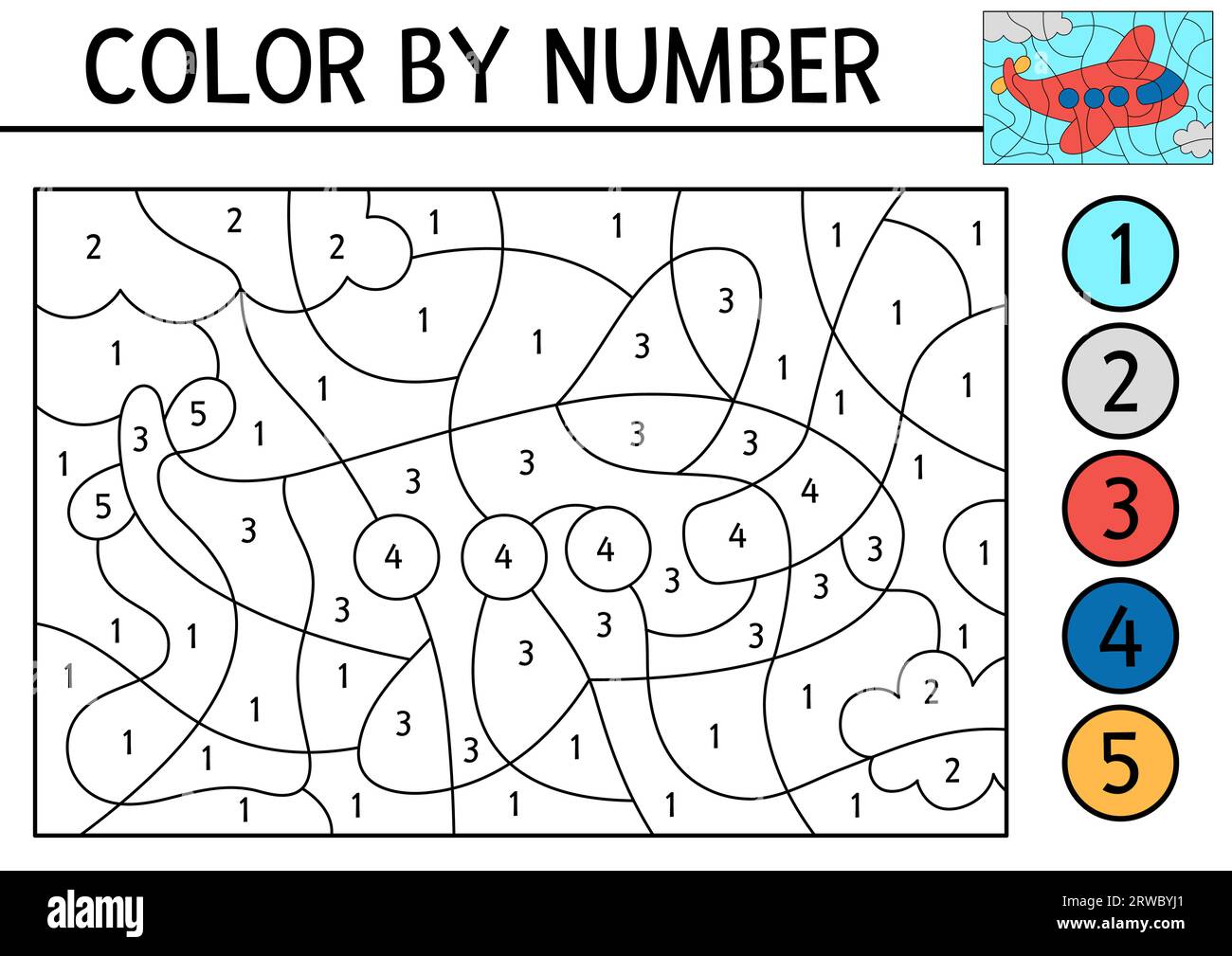 Vector transportation color by number activity with plane flying in the ...