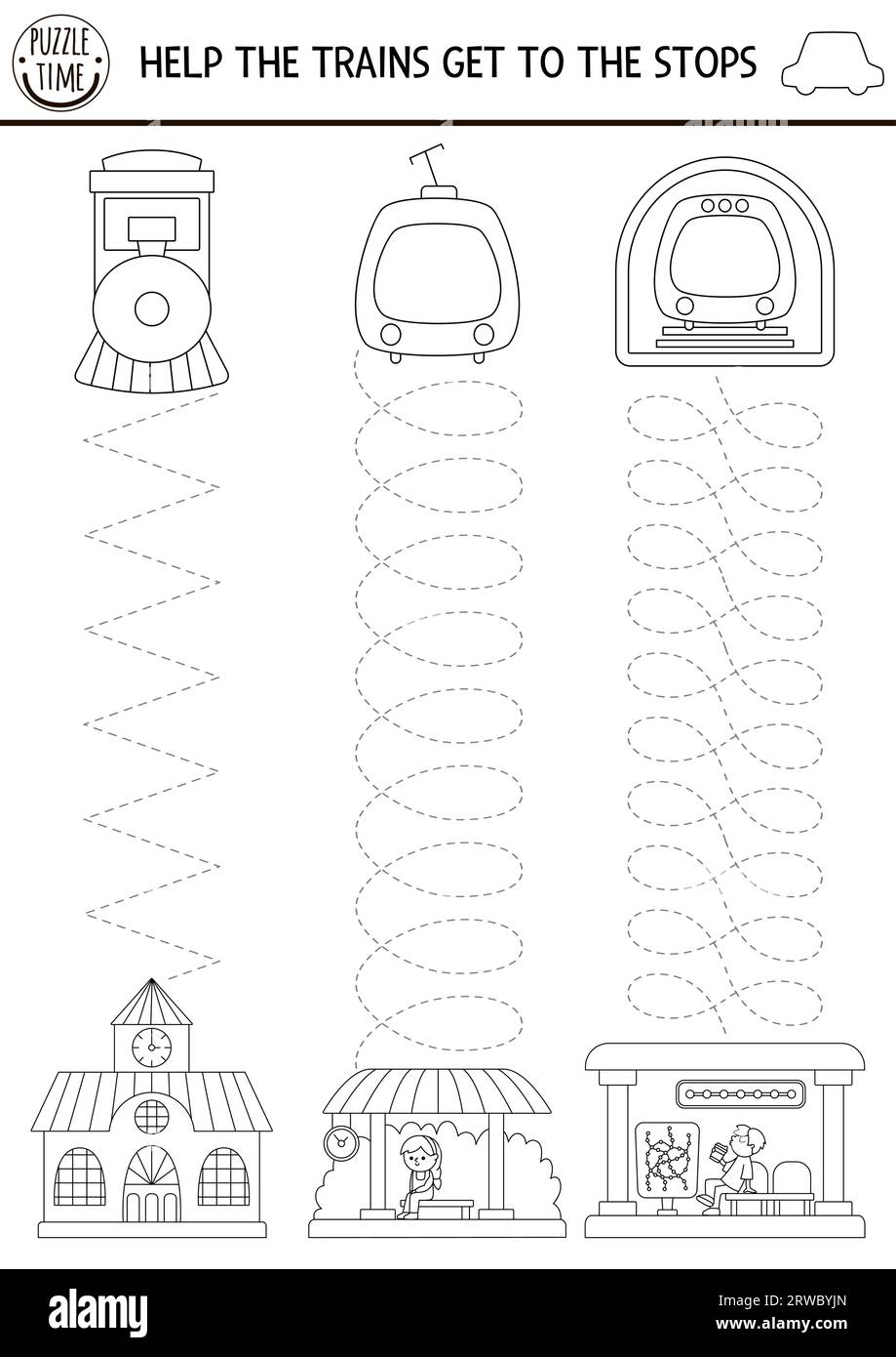 Vector transportation handwriting practice worksheet. Railroad ...