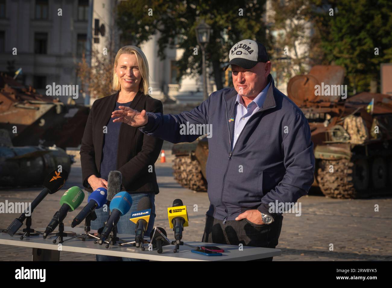 U.S. Sen. Mark Kelly, D-Ariz., right, and U.S. Ambassador to Ukraine ...
