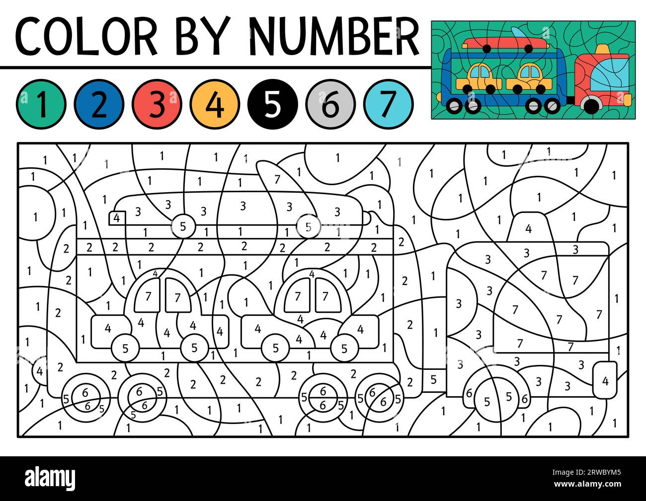 Vector transportation color by number activity with tow truck. City ...