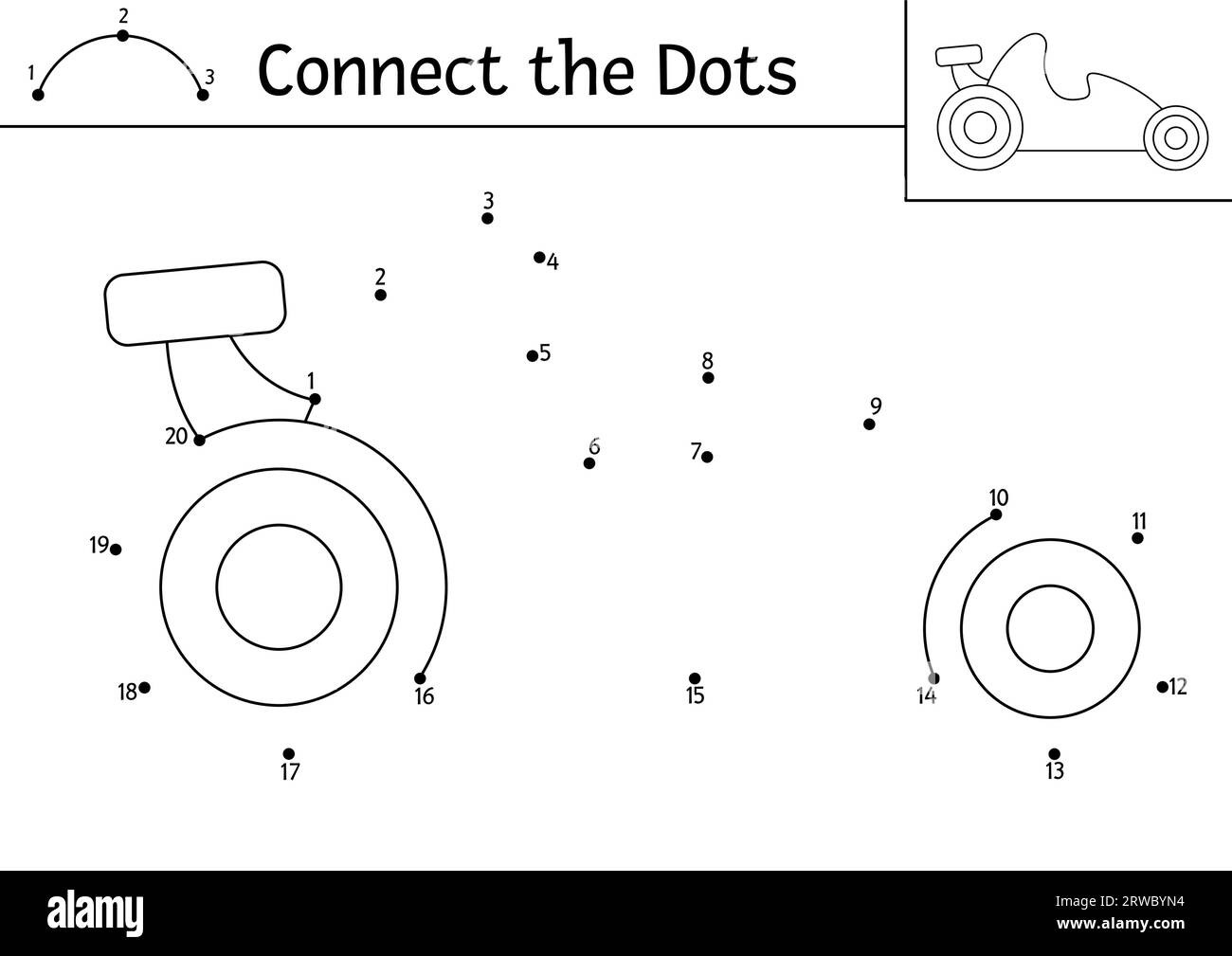 Vector dot-to-dot and color activity with cute racing car ...