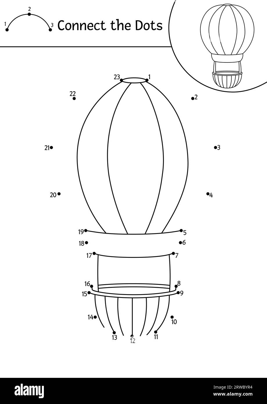Vector dot-to-dot and color activity with cute hot air balloon ...