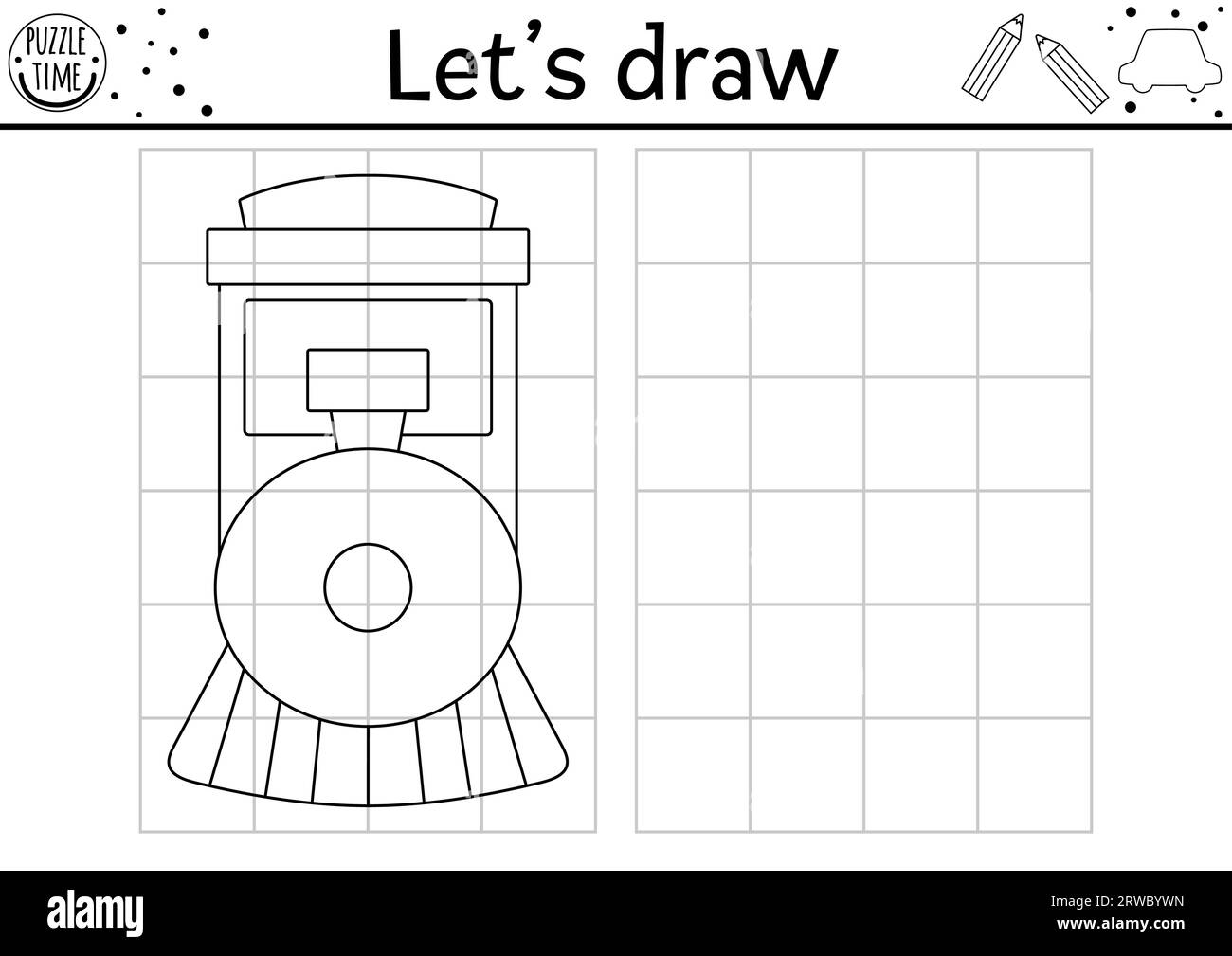 Draw the train front view. Vector transport drawing practice worksheet ...