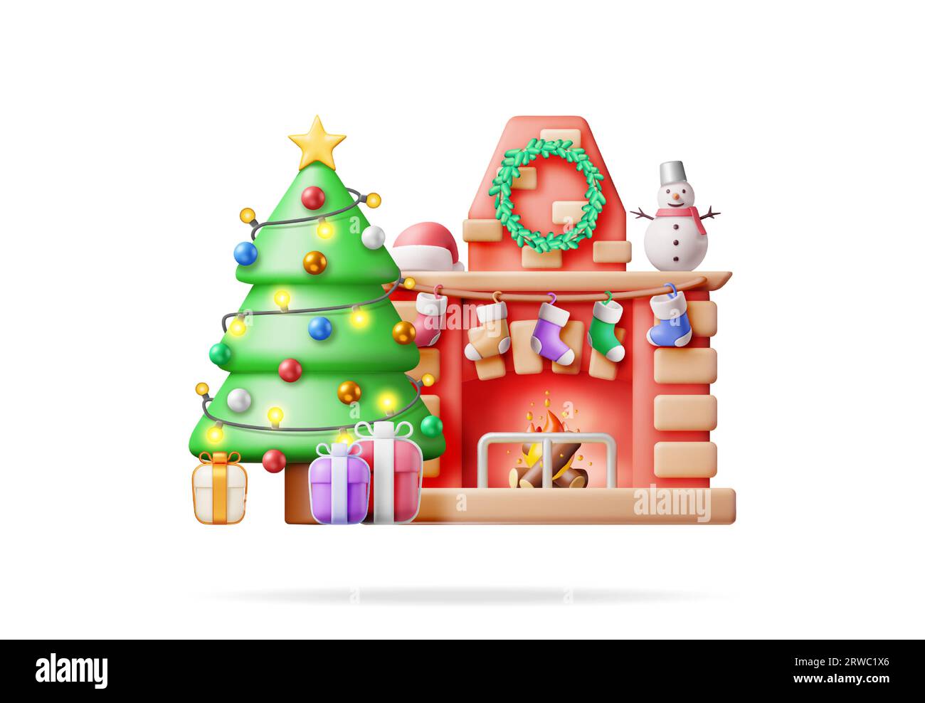 3D Red Brick New Year Fireplace Isolated Stock Vector Image & Art - Alamy