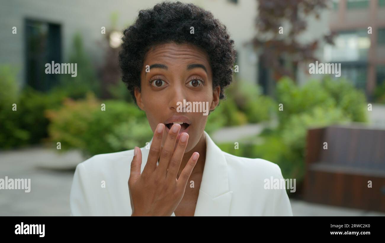 Business portrait businesswoman ethnic girl look at camera with big ...