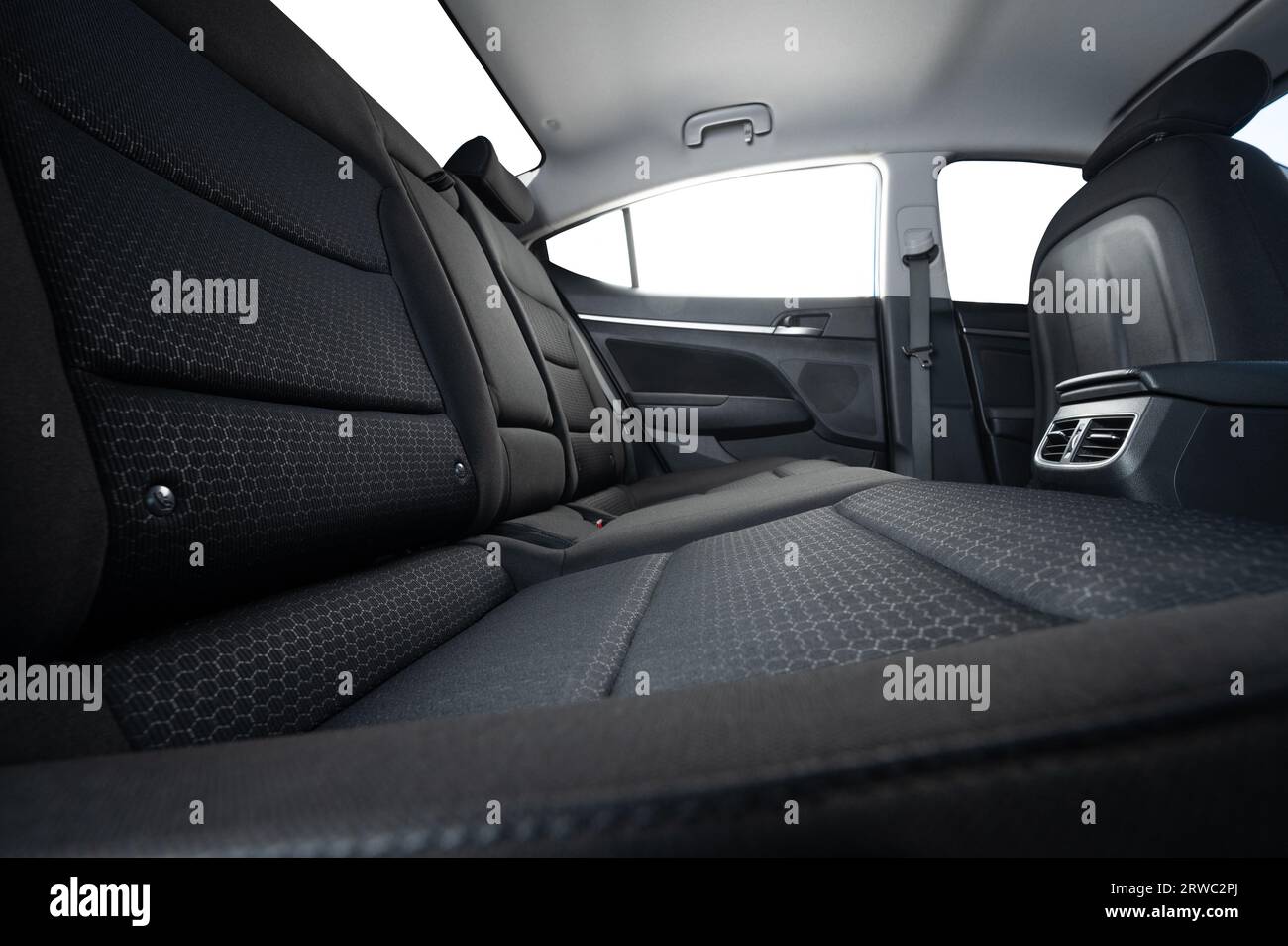Cloth modern car interior of back seats with isolated windows side view ...