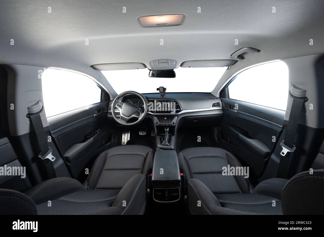 Clean modern car dashboard with isolated windows and steering wheel ...