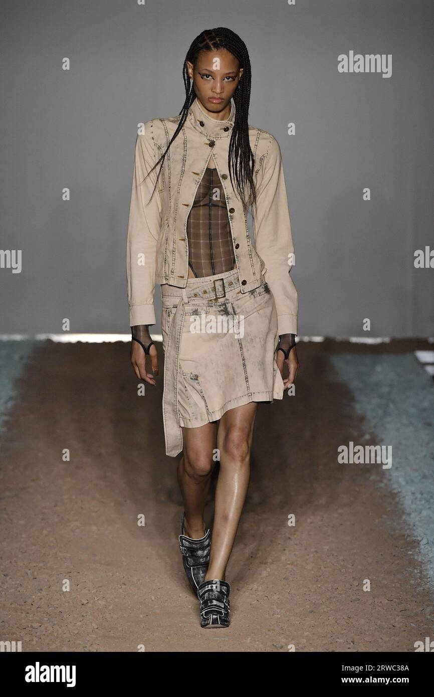 London, UK. 17th Sep, 2023. A model walks on the runway at the Knwls ...