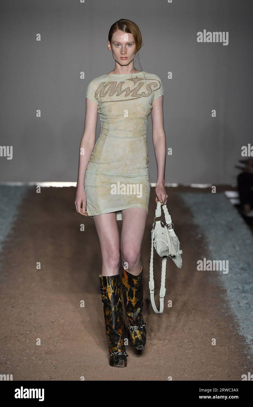 London, UK. 17th Sep, 2023. A model walks on the runway at the Knwls ...