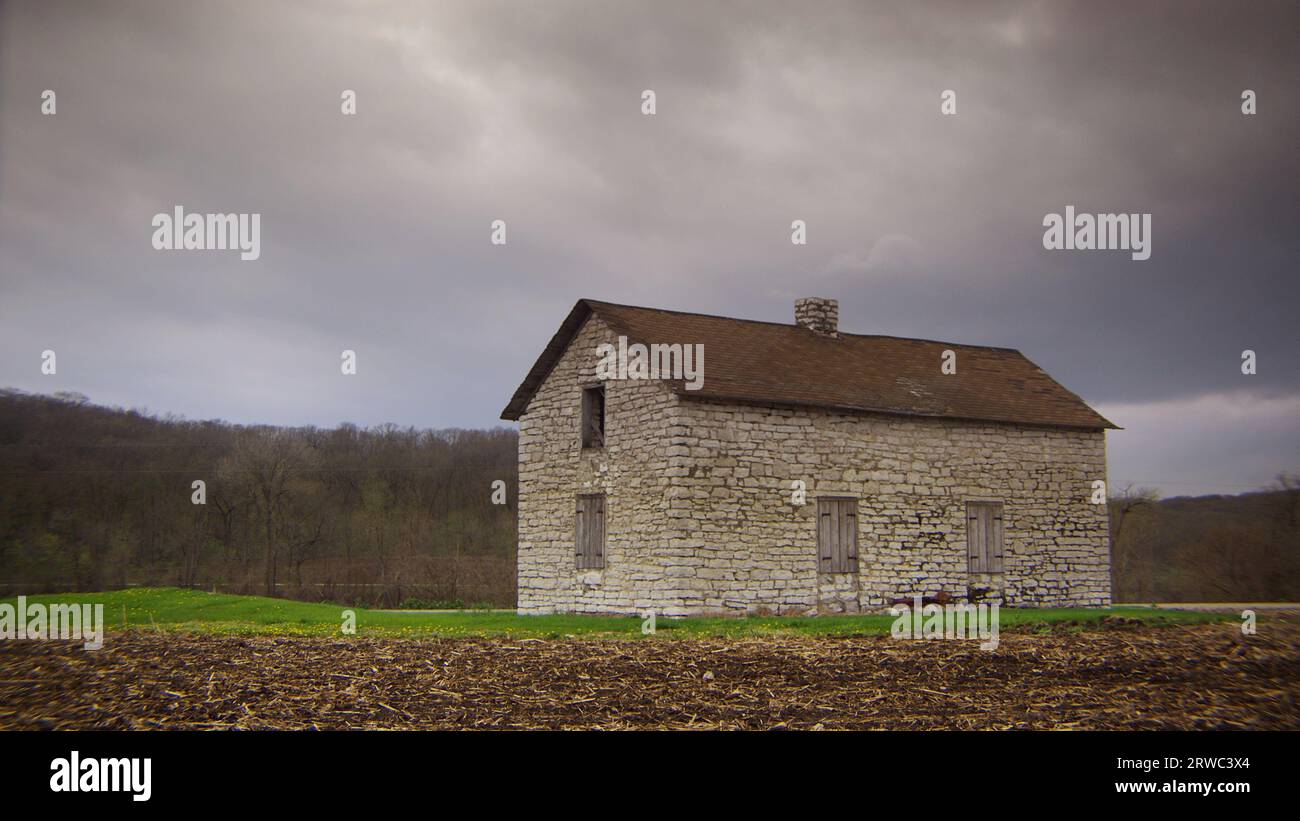 Historic stone building, “Lockkeeper's House,” built in 1845, on an ...