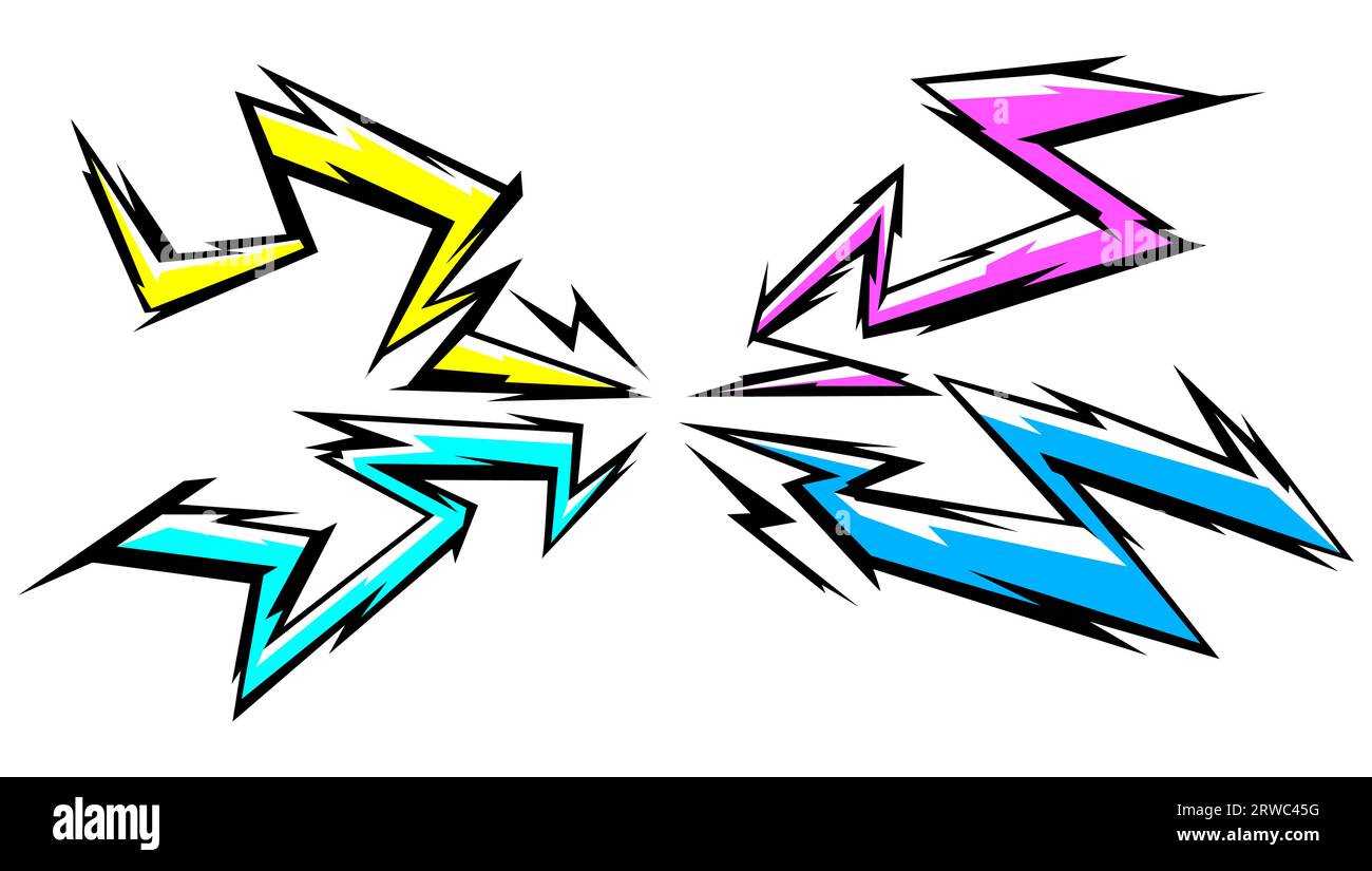 Background with cartoon lightnings. Grunge graffiti stylized image of ...