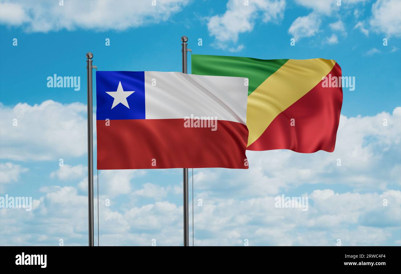 Republic of the Congo or Congo-Brazzaville and Chile flag waving ...