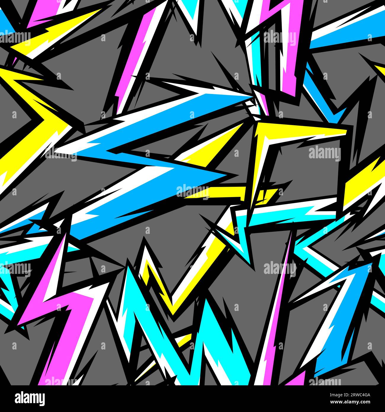 Pattern with cartoon lightnings. Grunge graffiti stylized image of ...