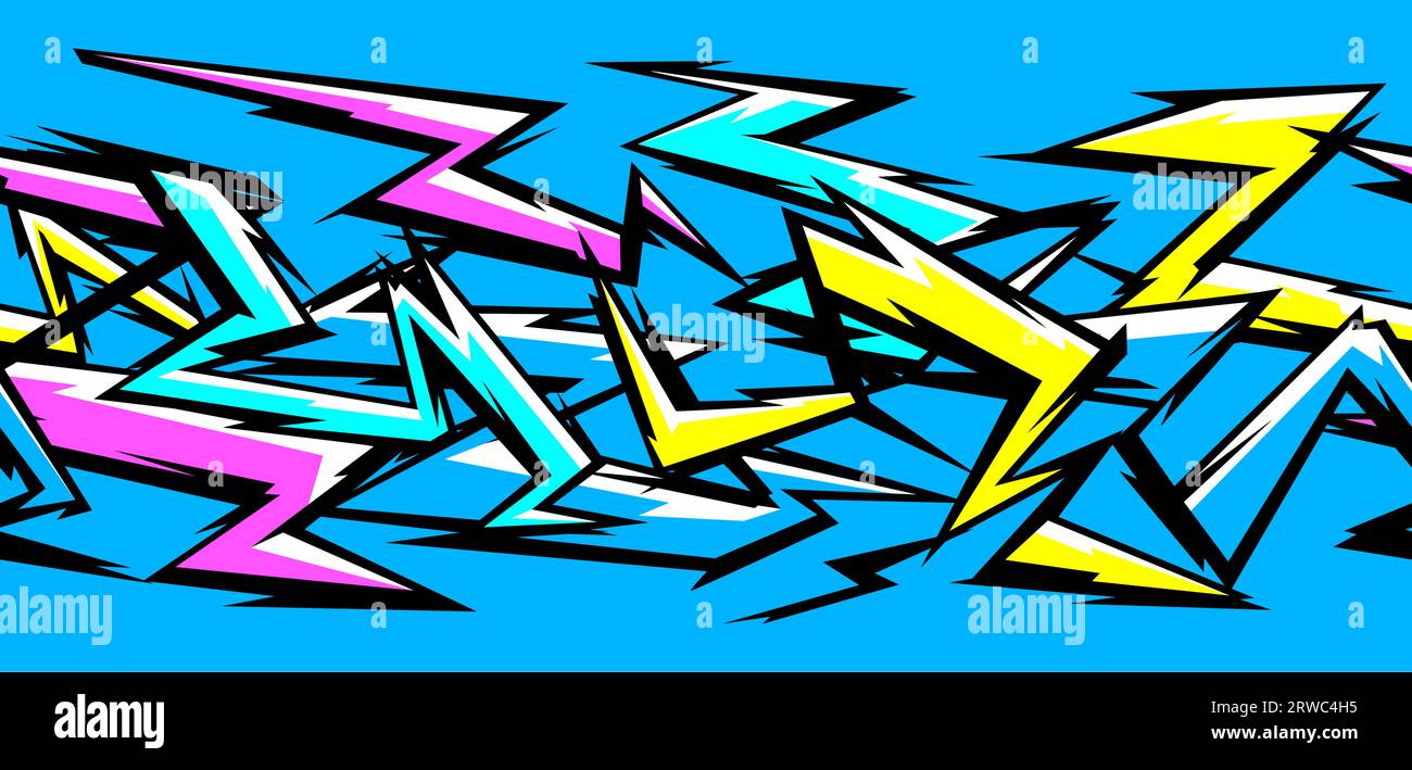 Pattern with cartoon lightnings. Grunge graffiti stylized image of ...