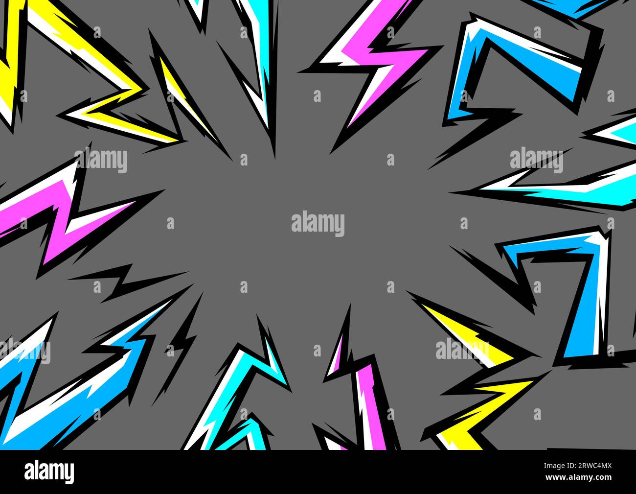 Background with cartoon lightnings. Grunge graffiti stylized image of ...