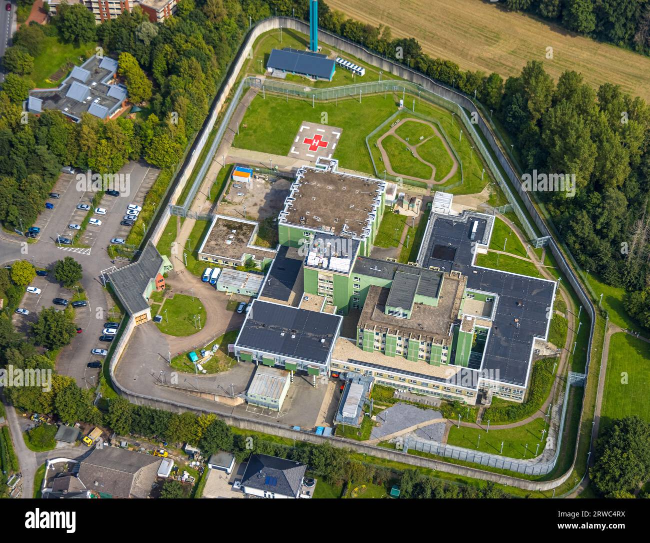 Aerial view, prison hospital NRW, Fröndenberg, Ruhr area, North Rhine ...