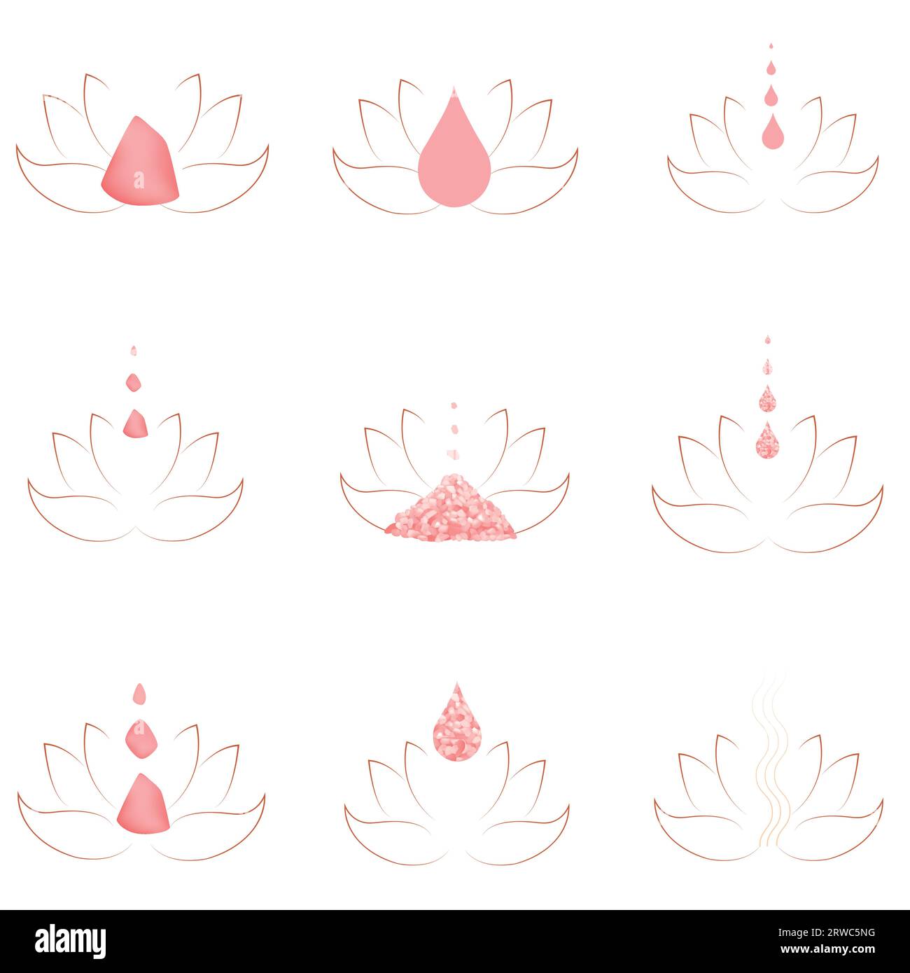 Set of Flower Logo Designs for Spas and Saloons with combination of salt crystals and raindrops ...