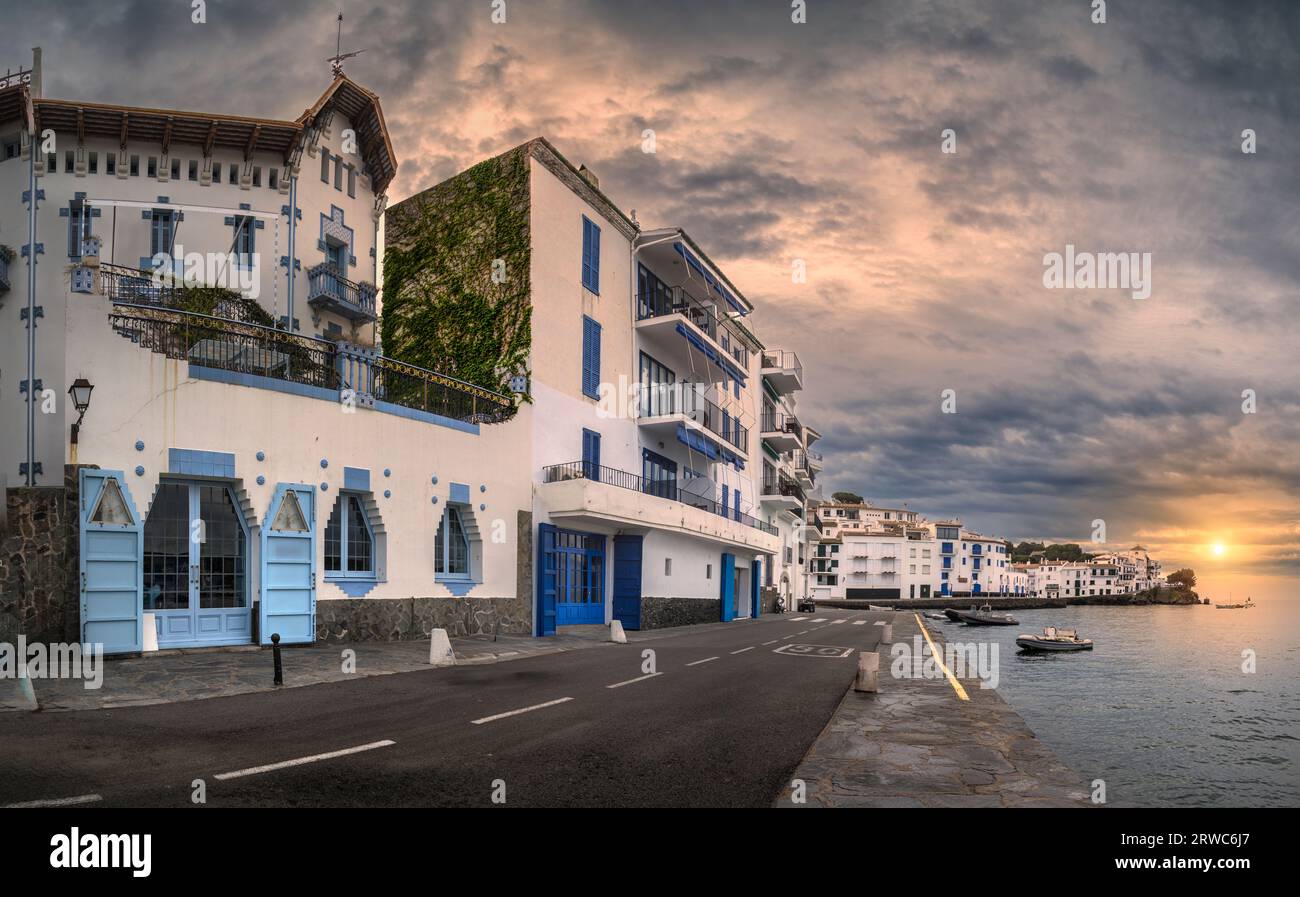 Modernist facade of the Casa Blaua in Cadaqués, Catalonia, Spain Stock ...