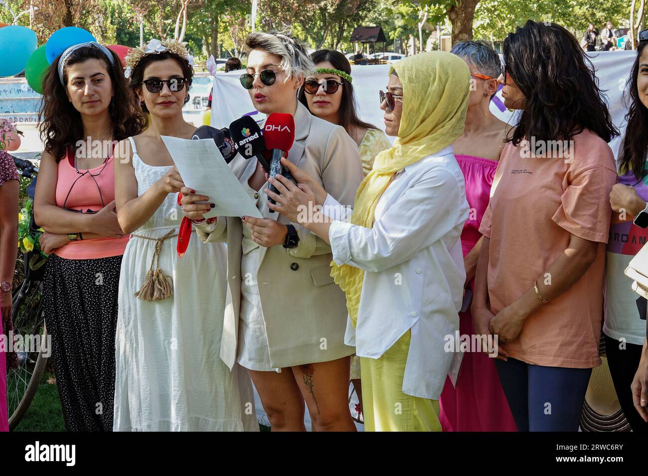 Organizer Pinar Akyildiz Cetin make speeches during the event. "Fancy ...
